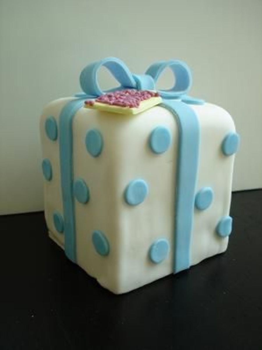 Mini Blue-Dotted Gift Box Cake - CakeCentral.com