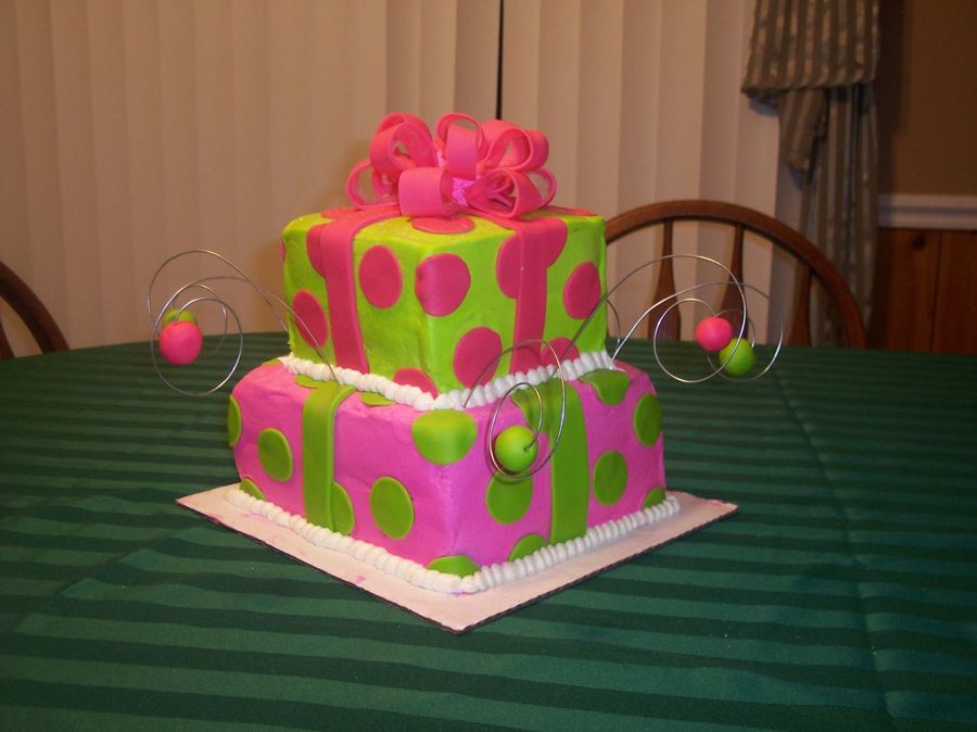 Pink And Green Birthday Cake - CakeCentral.com