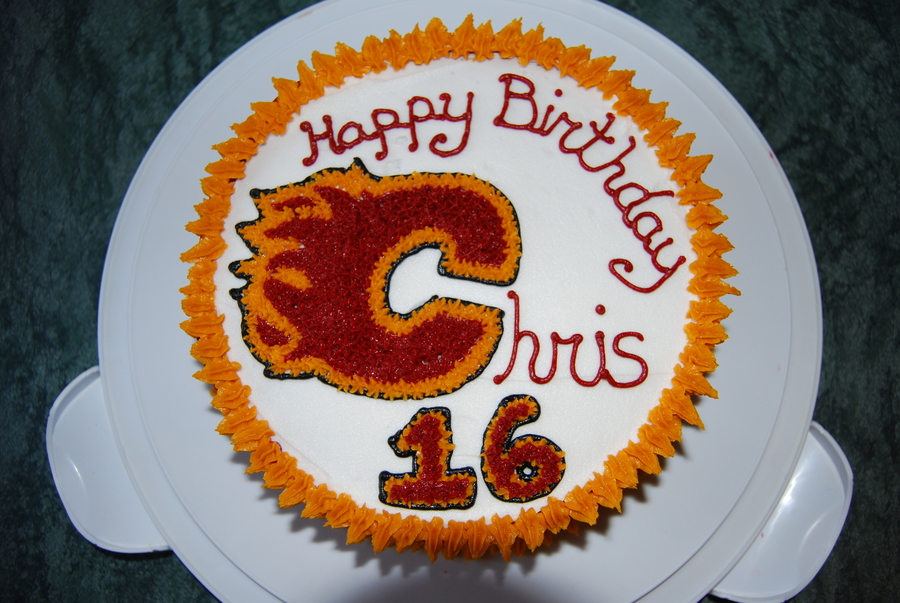 Calgary Flames Round Birthday Cake - CakeCentral.com