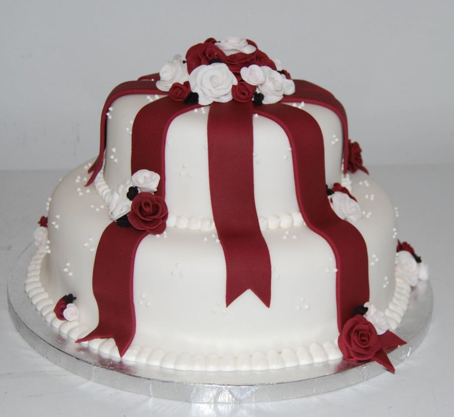 Red Ribbon Wedding Cake - CakeCentral.com