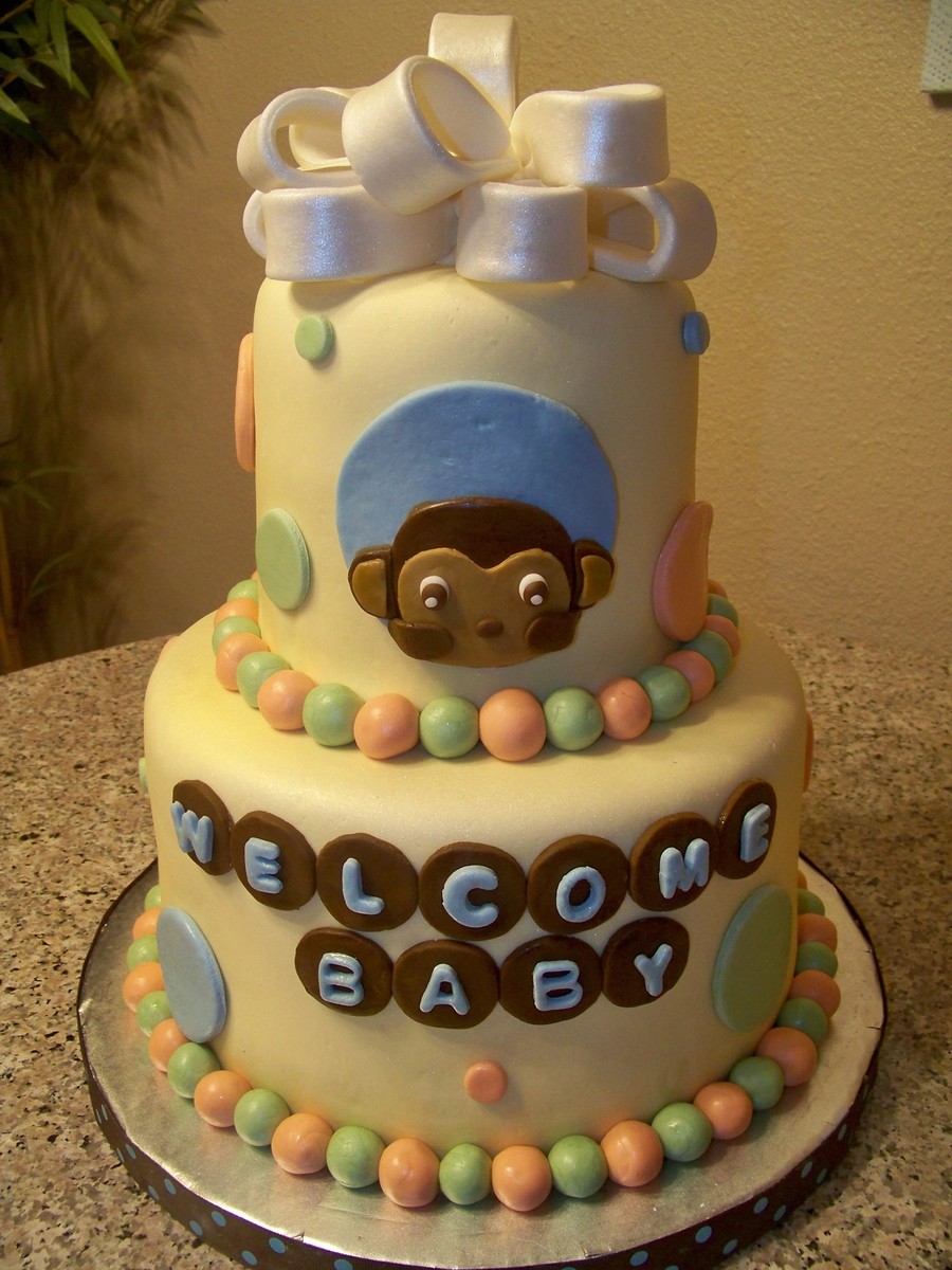 Mod Pod Pop Monkey Baby Shower Cake - CakeCentral.com
