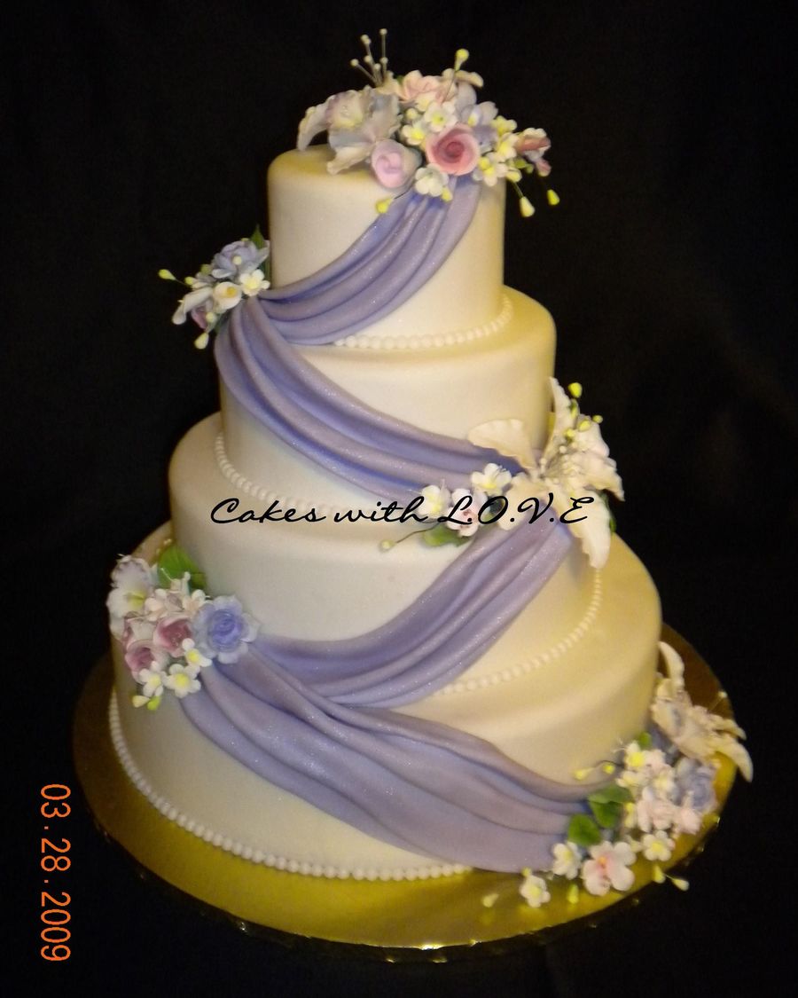Lilac Drapes And Flowers - CakeCentral.com