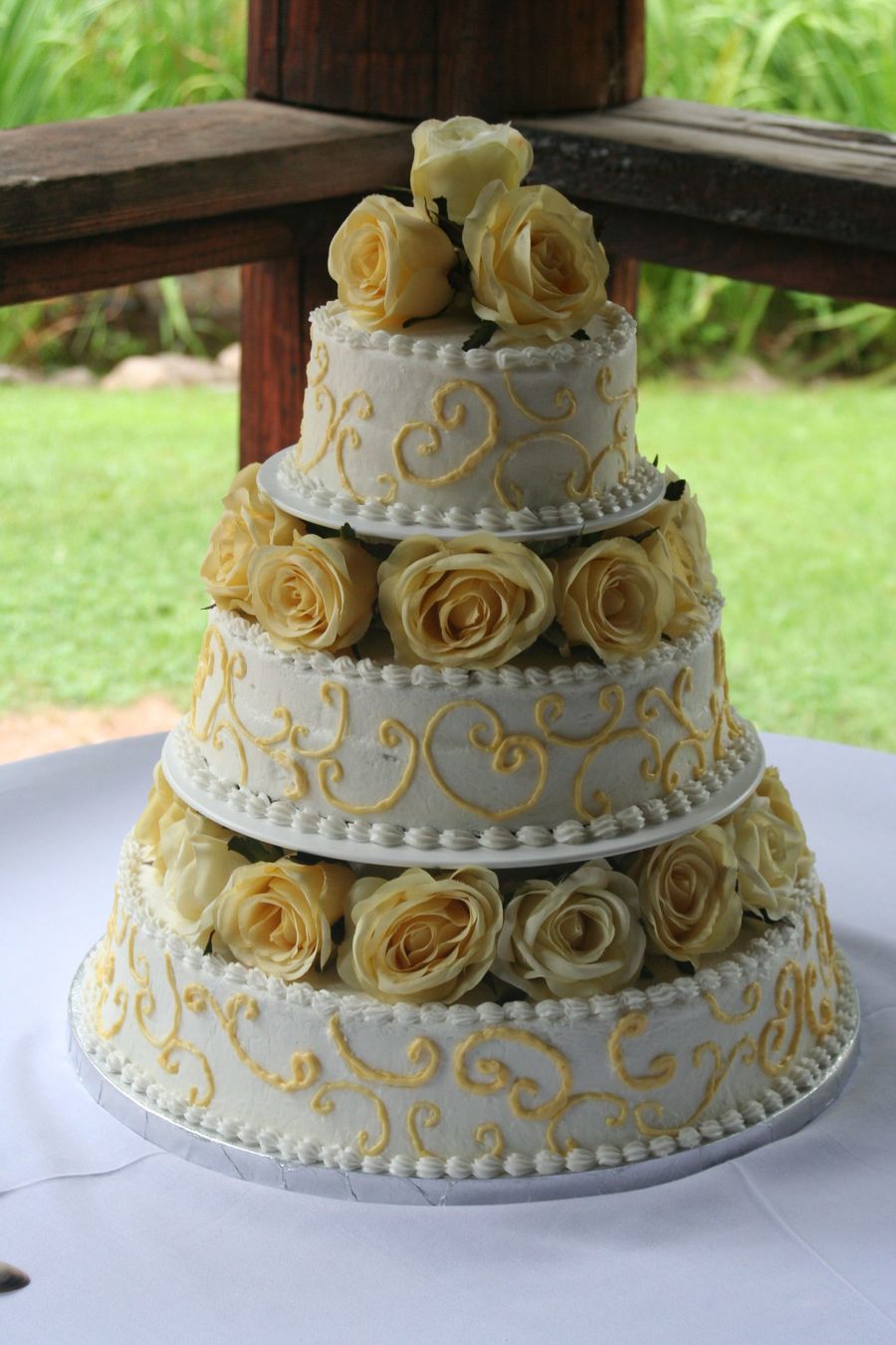 Yellow Scrollwork Cake - CakeCentral.com