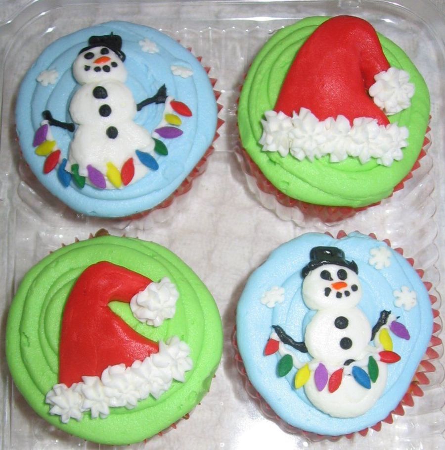 Santa Hats And Snowmen Cupcakes - CakeCentral.com