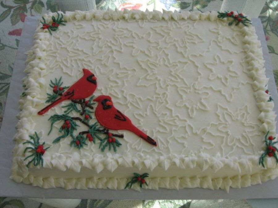 Snowflake Cake With Cardinals - CakeCentral.com