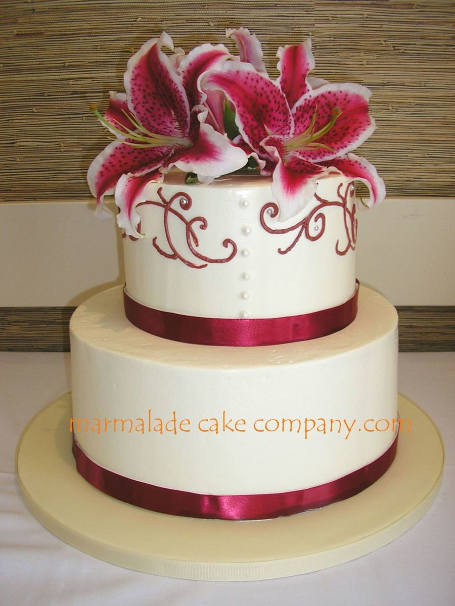 Burgundy Scrolls Wedding Dress Cake - CakeCentral.com