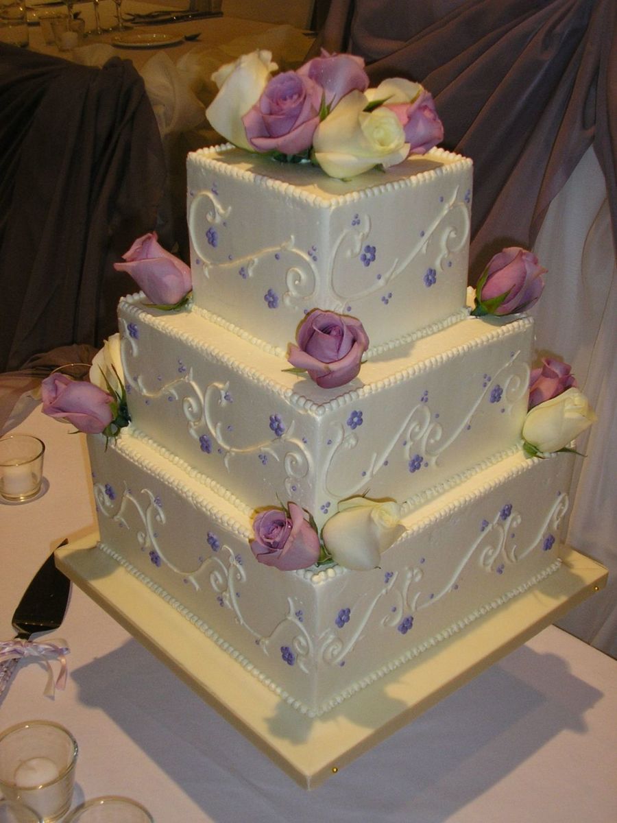 Square Scrollwork With Lilac Details - CakeCentral.com