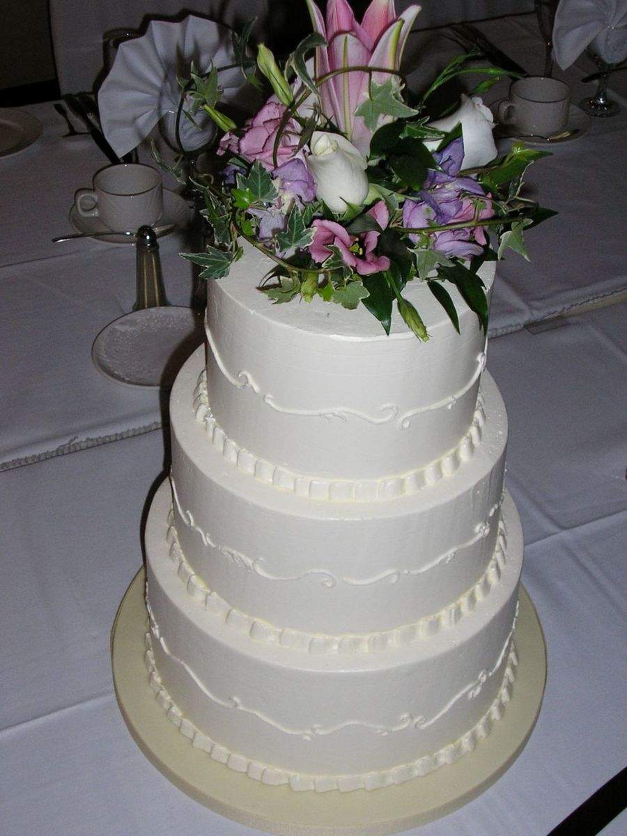 Simple Scrollwork Cake With "not-My-Favourite" Floral Topper! - CakeCentral.com