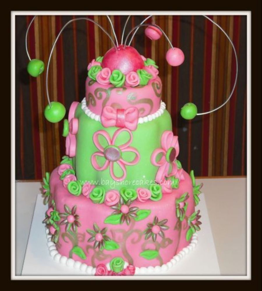 Pink And Green Girl's Birthday Cake - CakeCentral.com