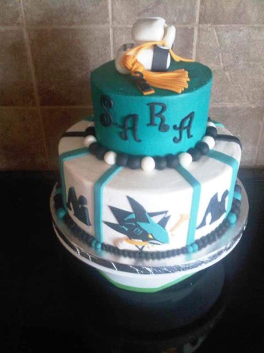 San Jose Shark Fan Graduation Cake - CakeCentral.com