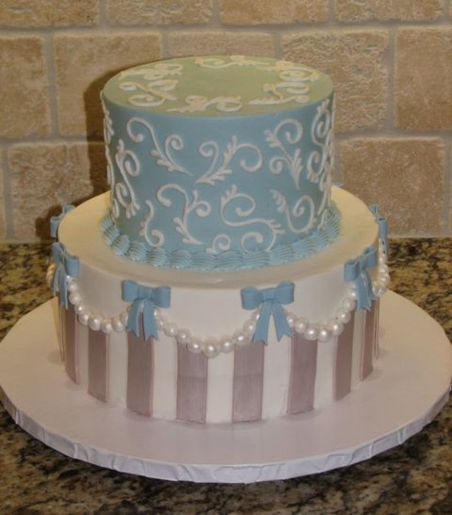 Pearls And Blue Scrolls - CakeCentral.com