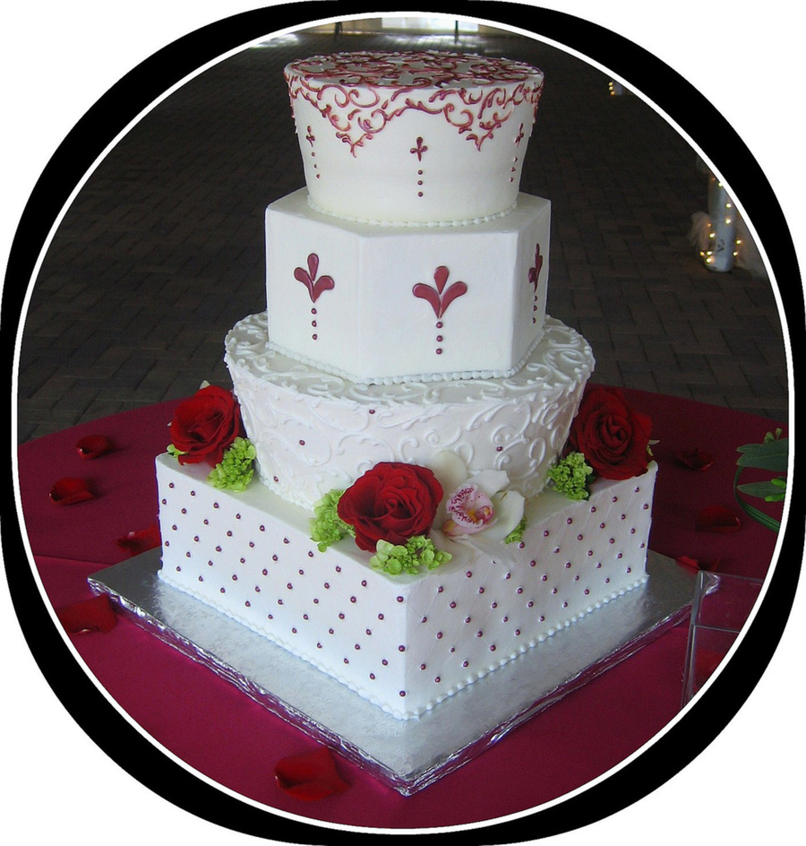 Elegant Red And White Wedding Cake - CakeCentral.com
