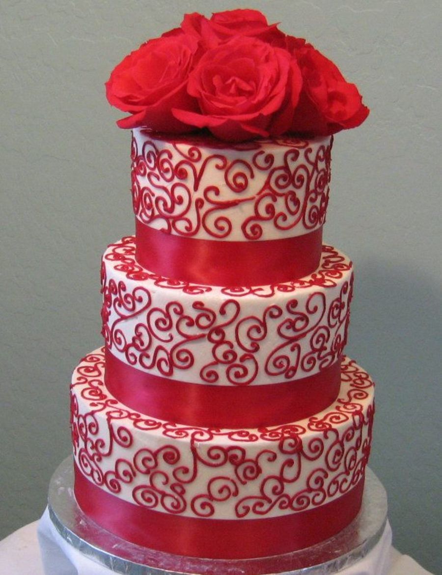 Red Satin And Scrolls - CakeCentral.com