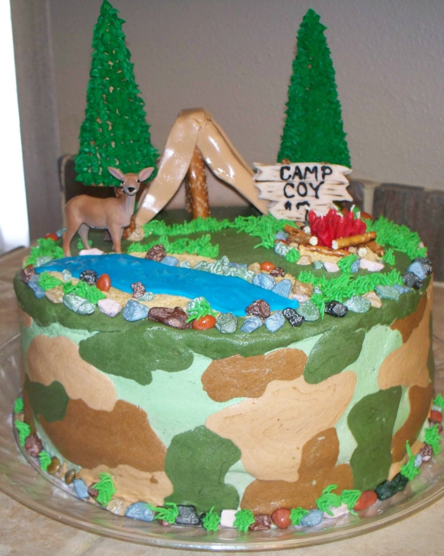 Camo And Camping Themed Cake - CakeCentral.com