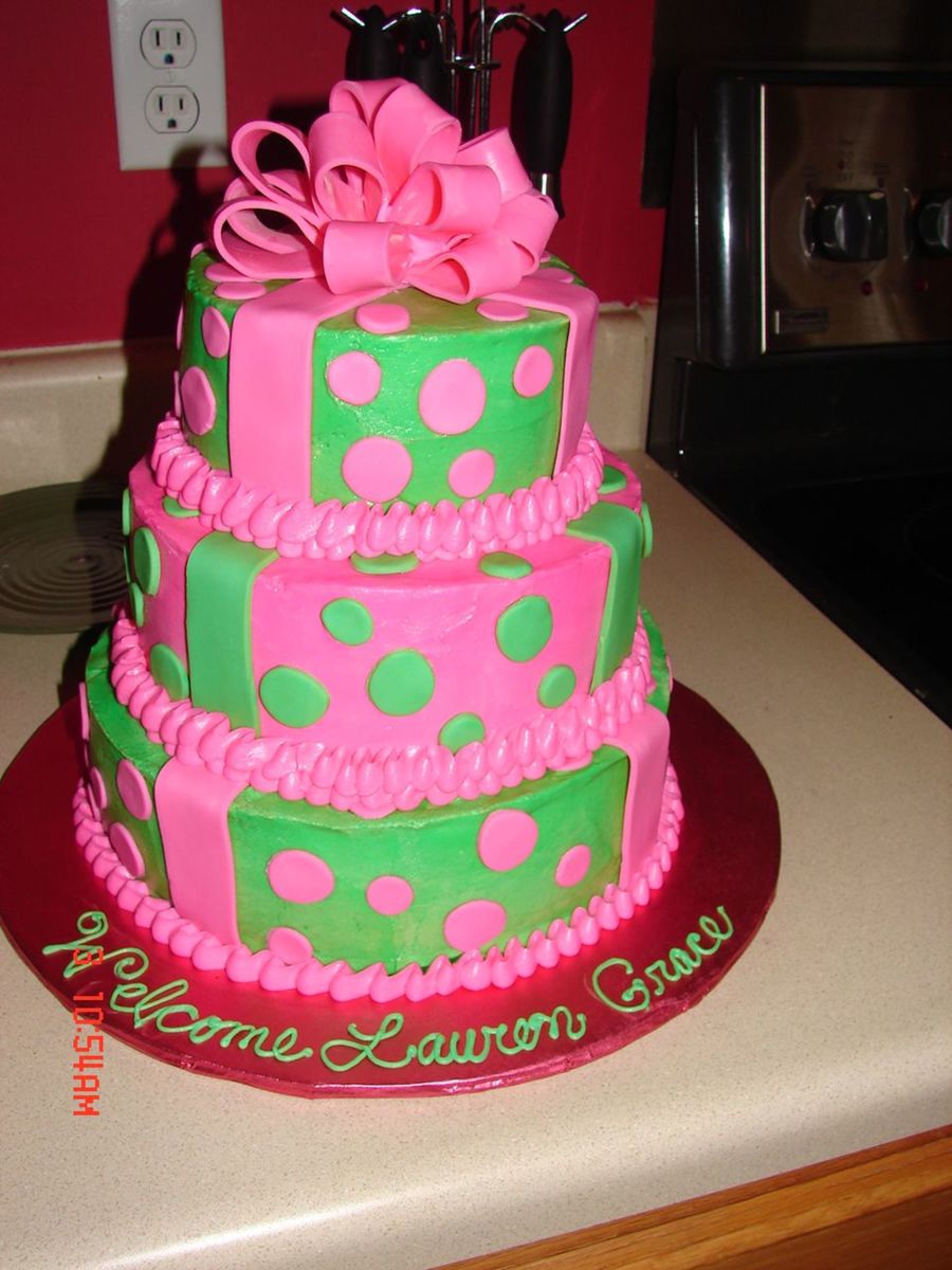 Pink And Green Polka Dots - CakeCentral.com
