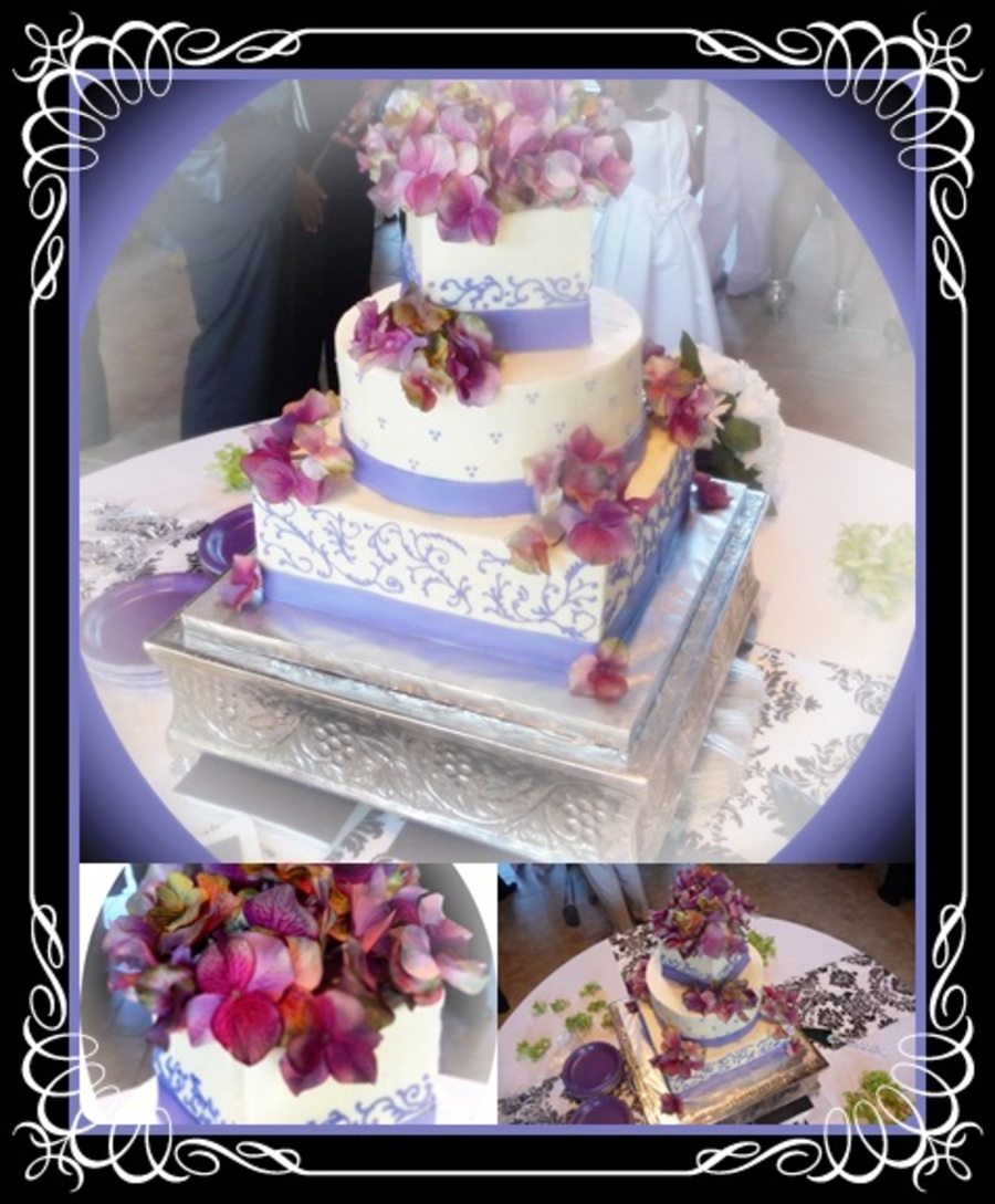 Purple Scroll Wedding Cake - CakeCentral.com