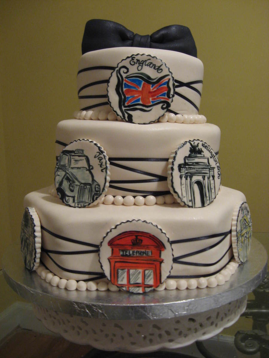 British Landmarks Hand Painted Grooms Cake - CakeCentral.com