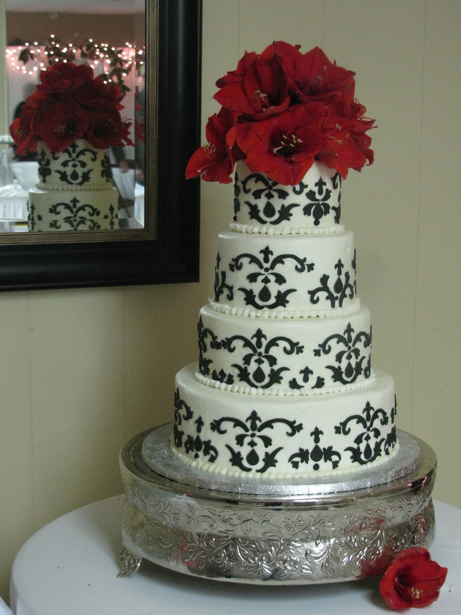 Damask Wedding Cake - CakeCentral.com