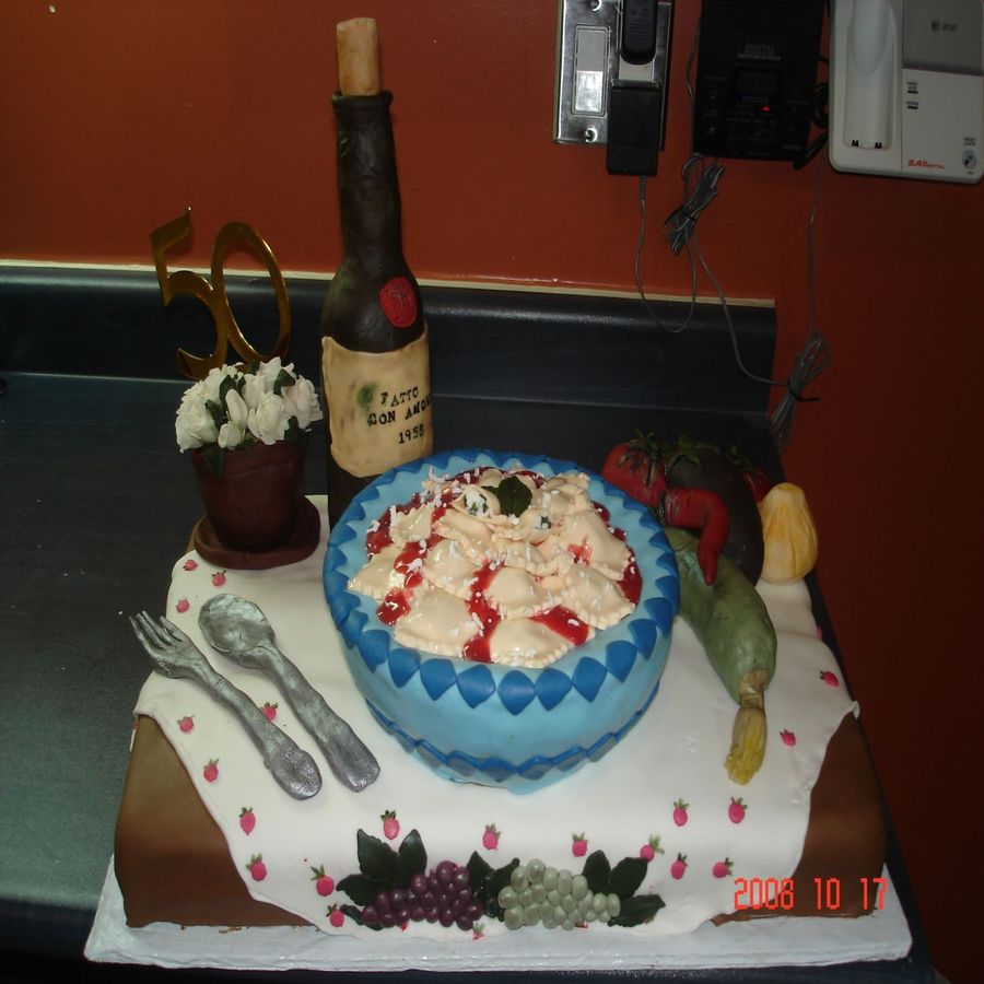 50Th Wedding Anniversary Cake Ravioli Pasta, Wine And Vegetables - CakeCentral.com
