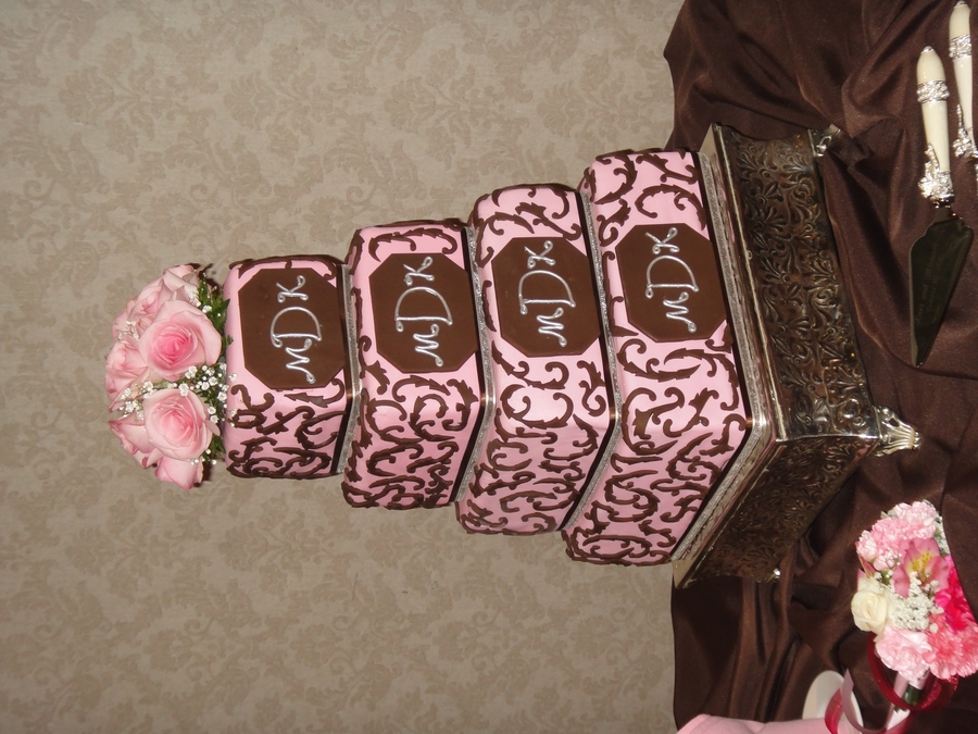 Pink And Chocolate Brown Wedding Cake - CakeCentral.com