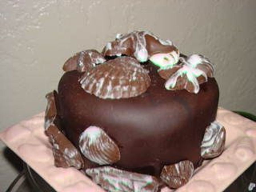 Chocolate Shells On Chocolate Satin Ice Fondant On Triple Choc Cake - CakeCentral.com