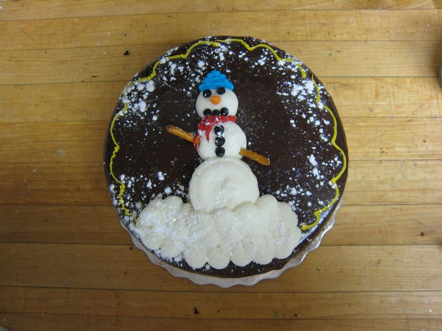Snowman On Chocolate Drip Drip Cake - CakeCentral.com