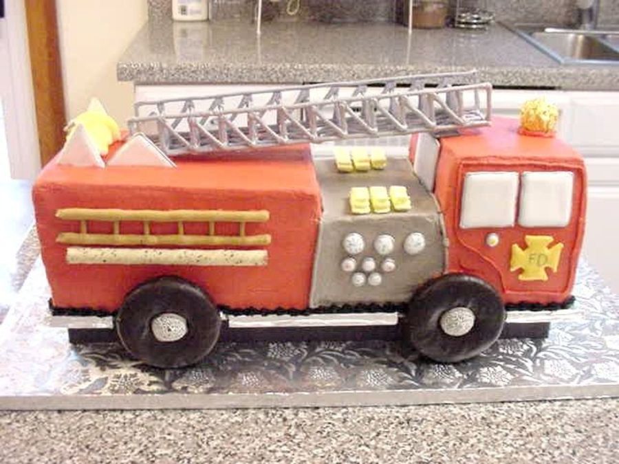 3D Fire Truck Cake Riding On Donut Wheels - CakeCentral.com