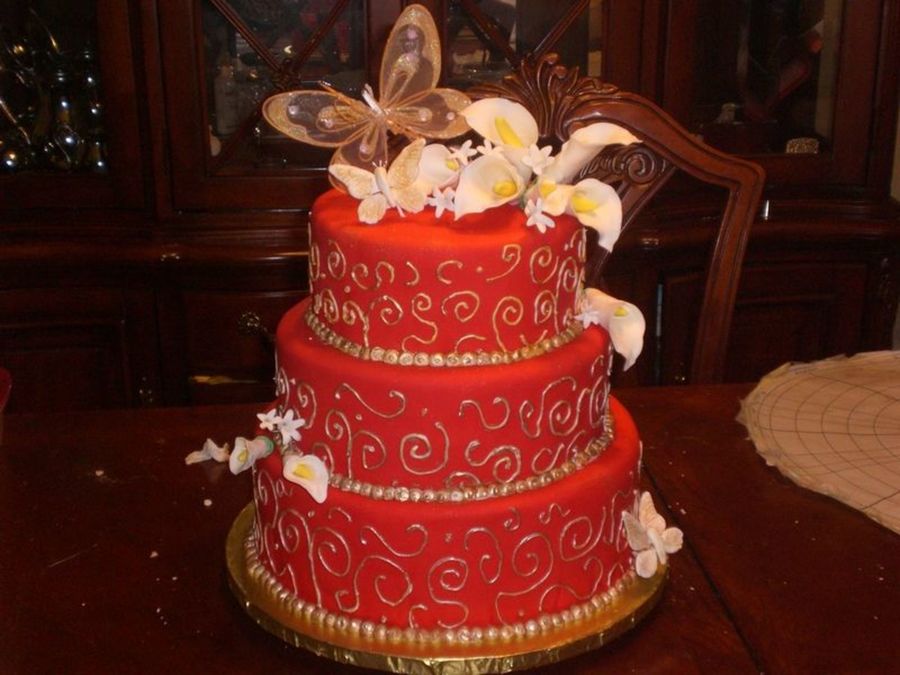 Red And Gold Quince Cake - CakeCentral.com
