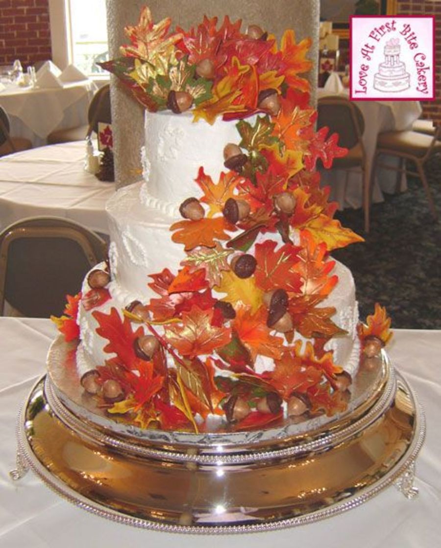 Autumn Leaves And Acorns Wedding Cake - CakeCentral.com