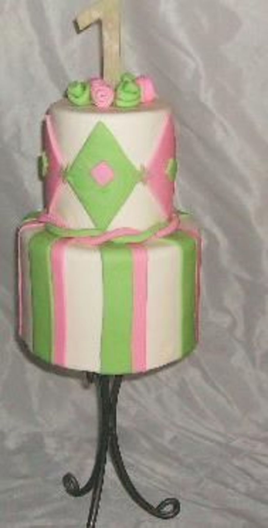 Pink Green Birthday Cake - CakeCentral.com