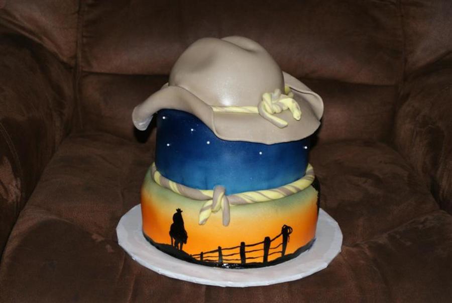 Cowboy Silhouette At Sunset - CakeCentral.com
