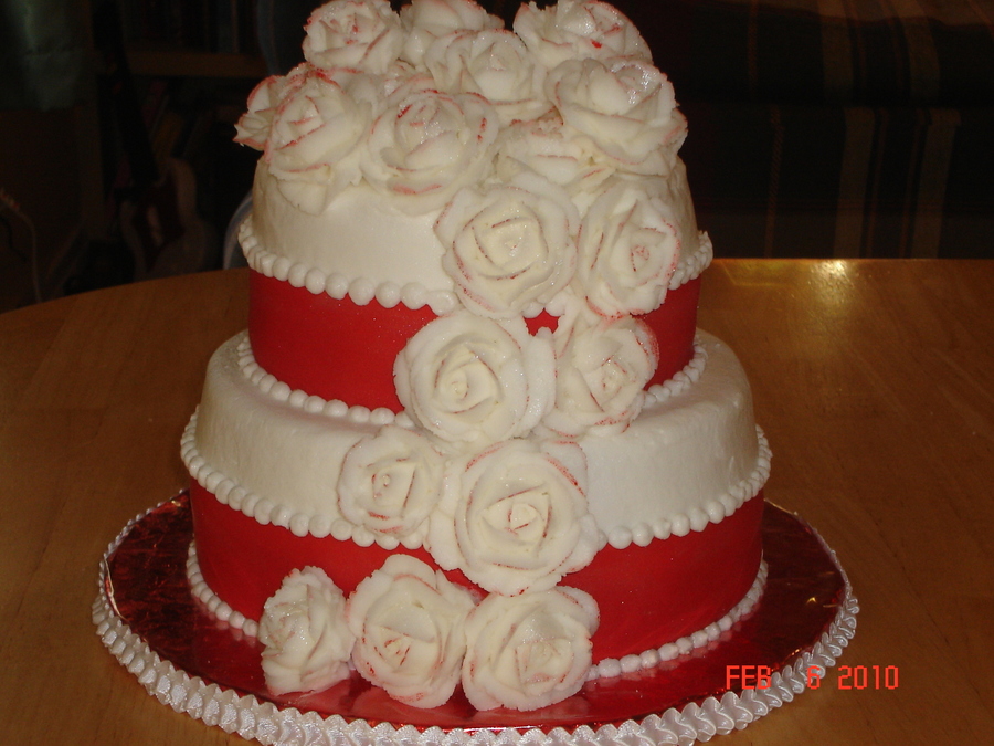 Red And White Wedding Cake - CakeCentral.com