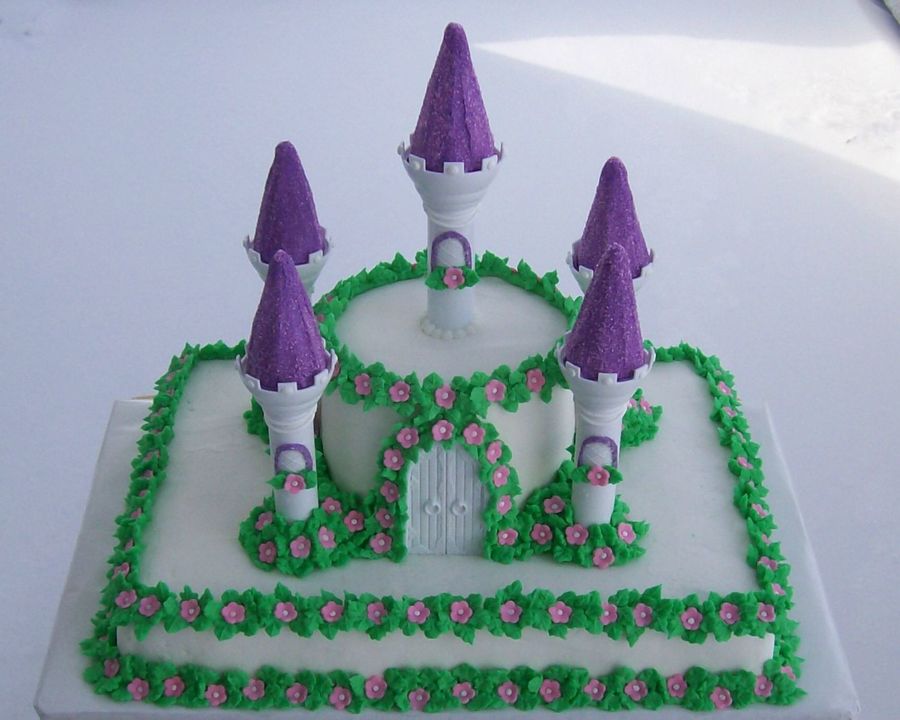 Purple Princess Castle Sheet Cake - CakeCentral.com