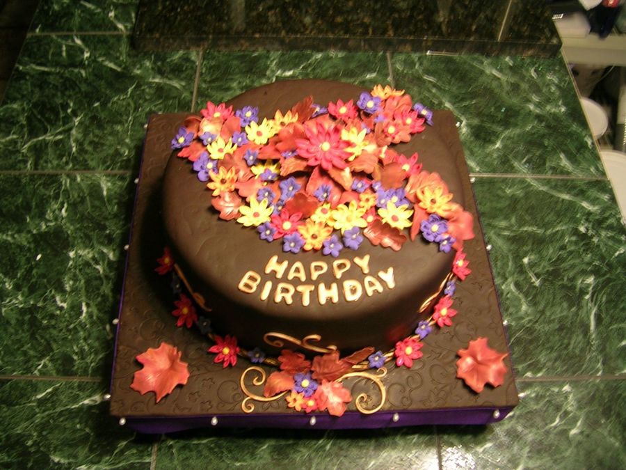 Fall Flowers Birthday Cake - CakeCentral.com