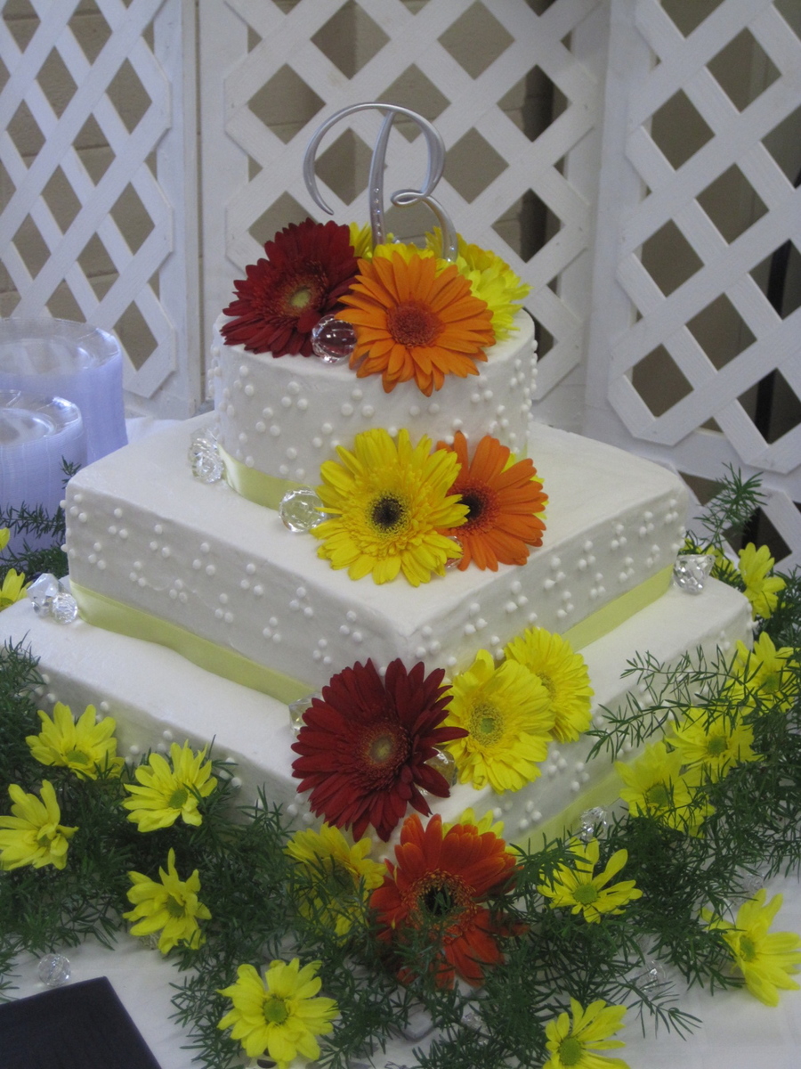 Gerbera Daisy Wedding Cake - CakeCentral.com