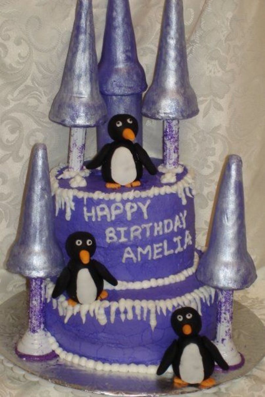 Purple Sparkly Penguin Castle - CakeCentral.com