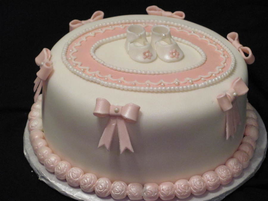 Baby Bootie/oval Frame Baby Shower Cake - CakeCentral.com