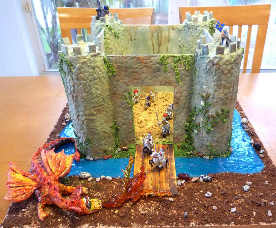 Castle Birthday Cake With Dragon And Knights - CakeCentral.com