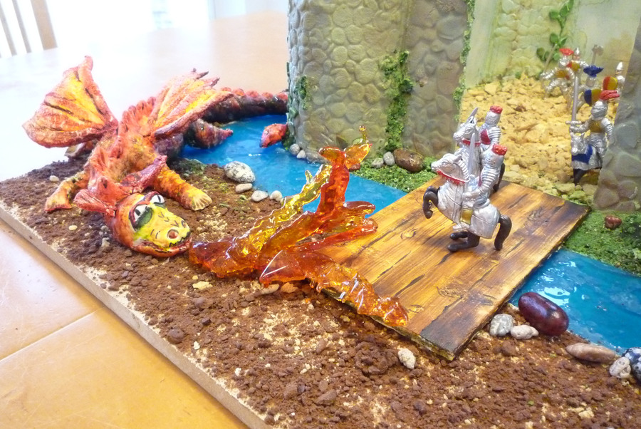 Castle Birthday Cake With Dragon And Knights - CakeCentral.com