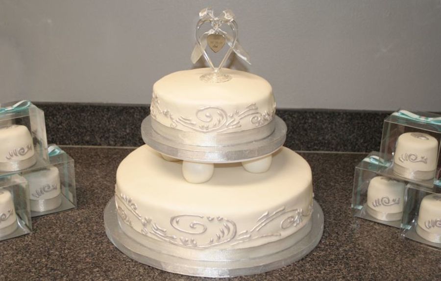 Silver And Ivory Wedding Cake - CakeCentral.com