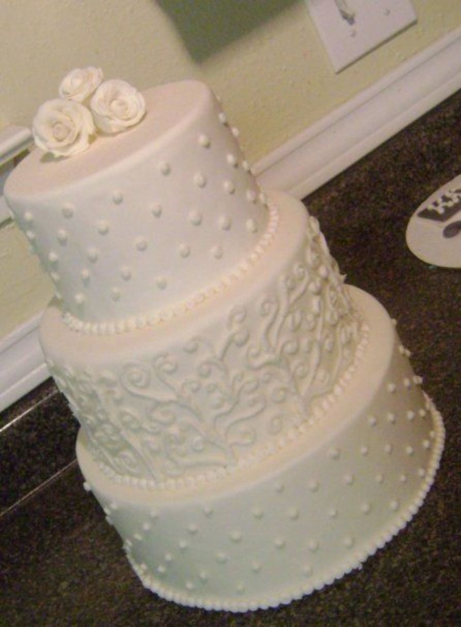Dots And Scrolls Wedding Cake - CakeCentral.com
