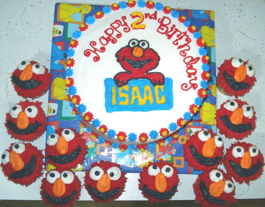 Elmo Second Birthday Cake And Cupcakes - CakeCentral.com