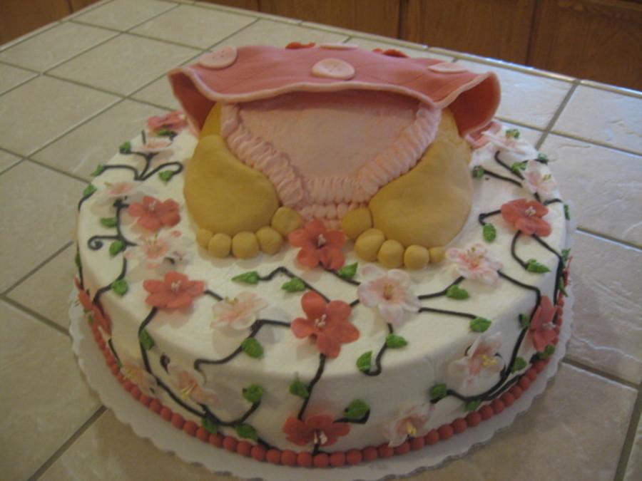Baby Buttom With Cherry Blossom Flowers - CakeCentral.com