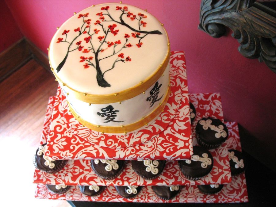Asian Themed Cake And Cupcakes - CakeCentral.com