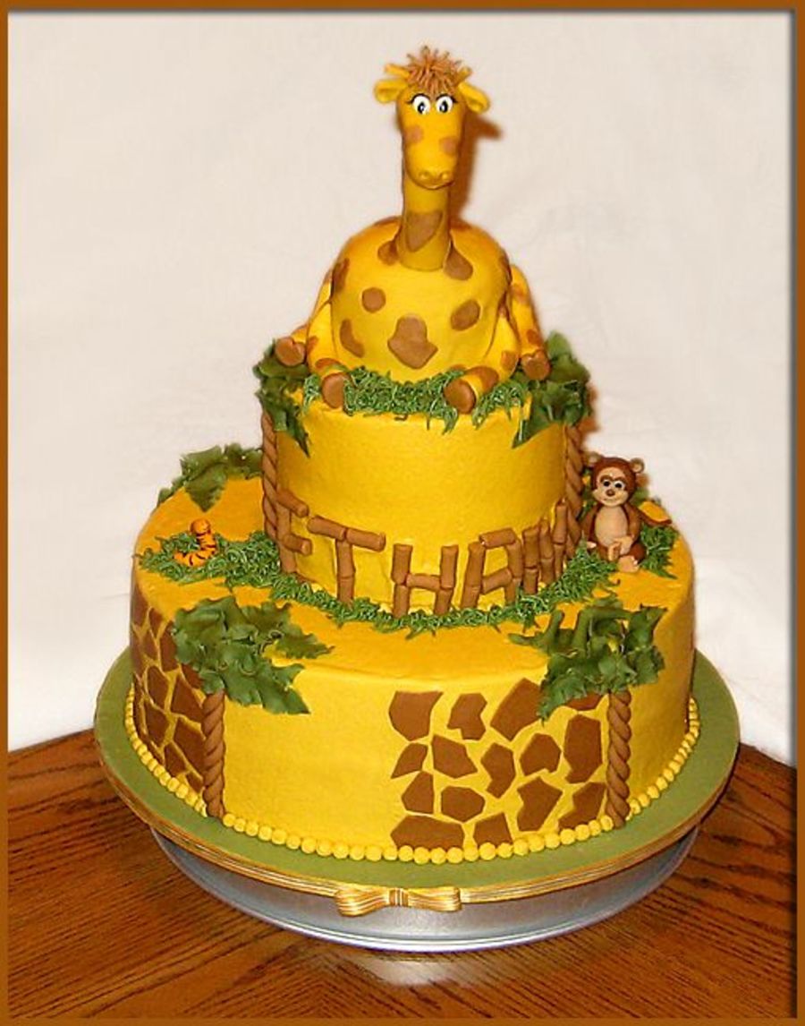 Giraffe Themed First Birthday Cake - CakeCentral.com