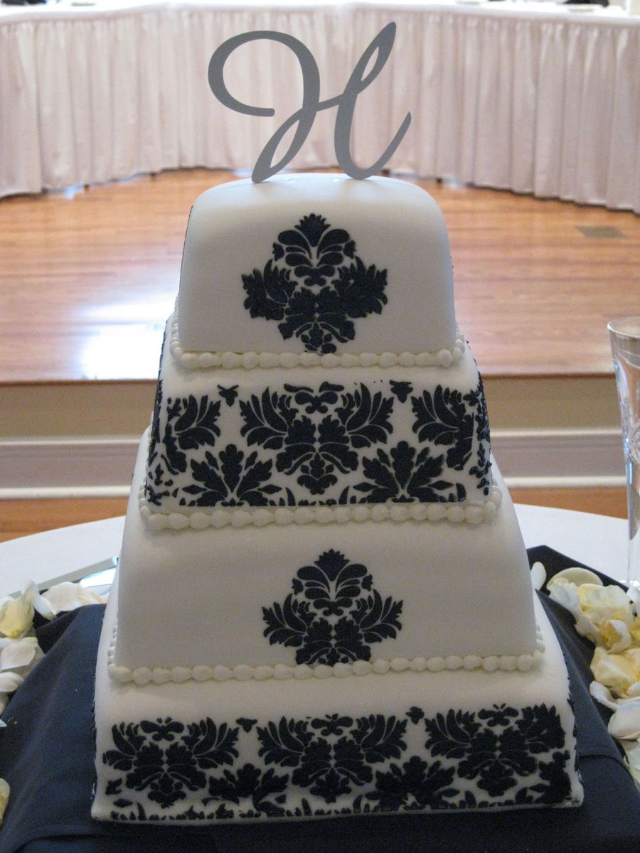 Black And White Damask Wedding - CakeCentral.com