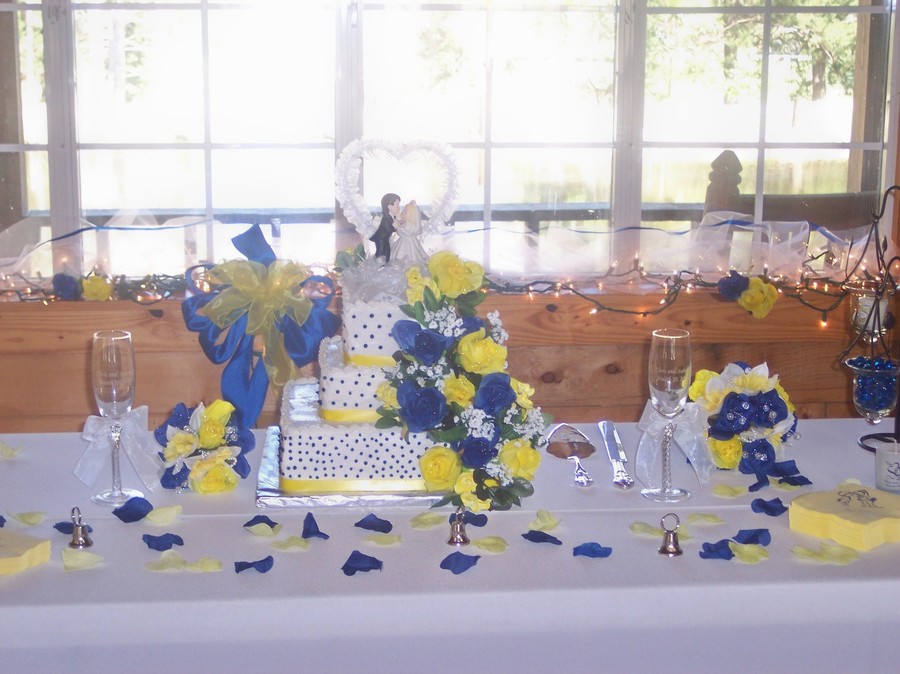 Blue & Yellow Wedding Cake - CakeCentral.com