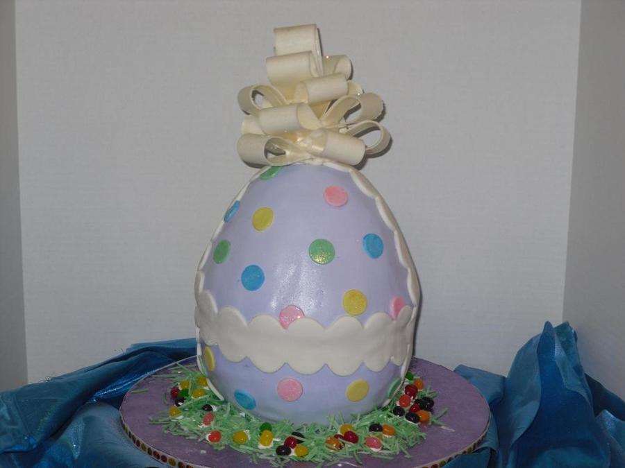 3D Large Easter Egg Cake With White Chocolate Bow - CakeCentral.com
