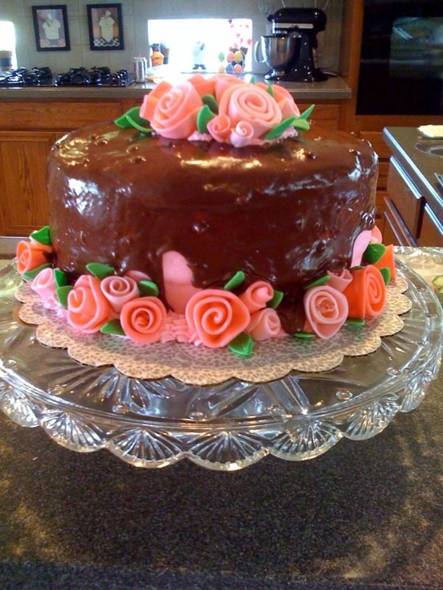 Strawberry Drizzle Cake With Ribbon Roses - CakeCentral.com
