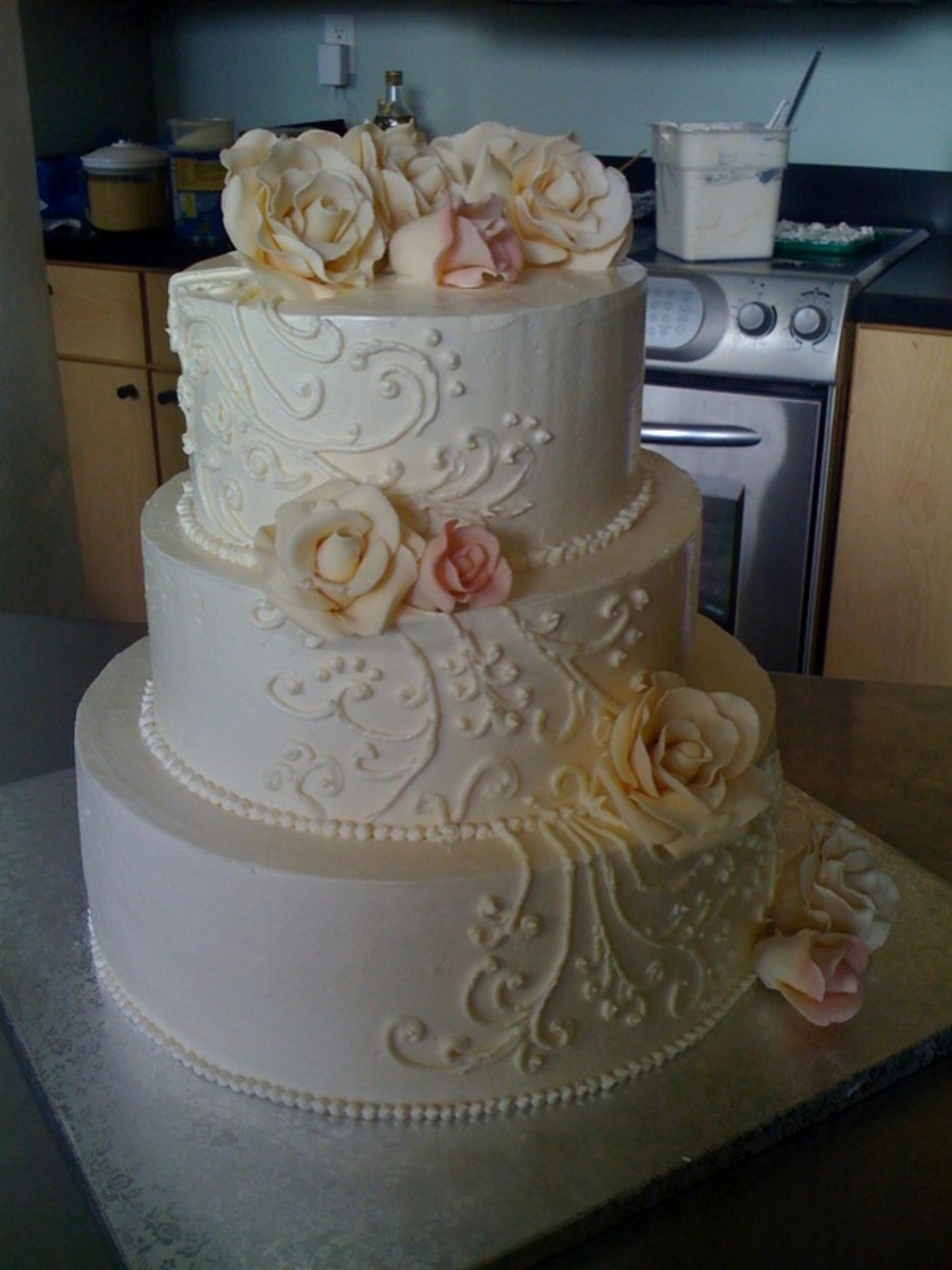 3 Tier Round Ivory Wedding Cake - CakeCentral.com
